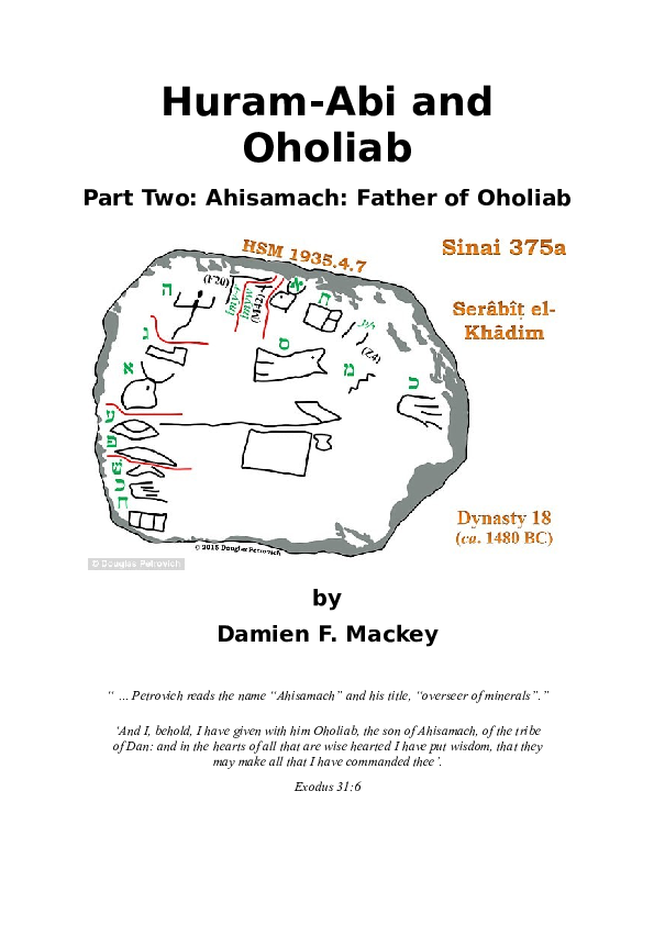 (DOC) Huram-Abi and Oholiab. Part Two: Ahisamach: Father of Oholiab