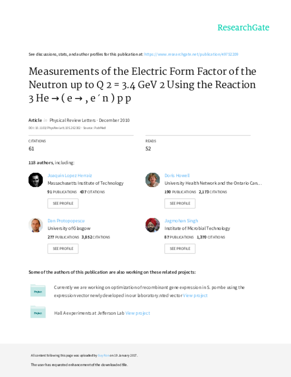 (PDF) Measurements of the Electric Form Factor of the Neutron Up to Q2 ...