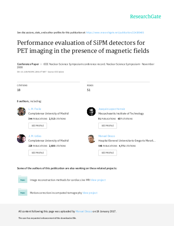 (PDF) Performance Evaluation of SiPM Detectors for PET Imaging In the Presence of Magnetic ...