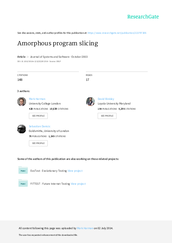 (PDF) Amorphous Program Slicing