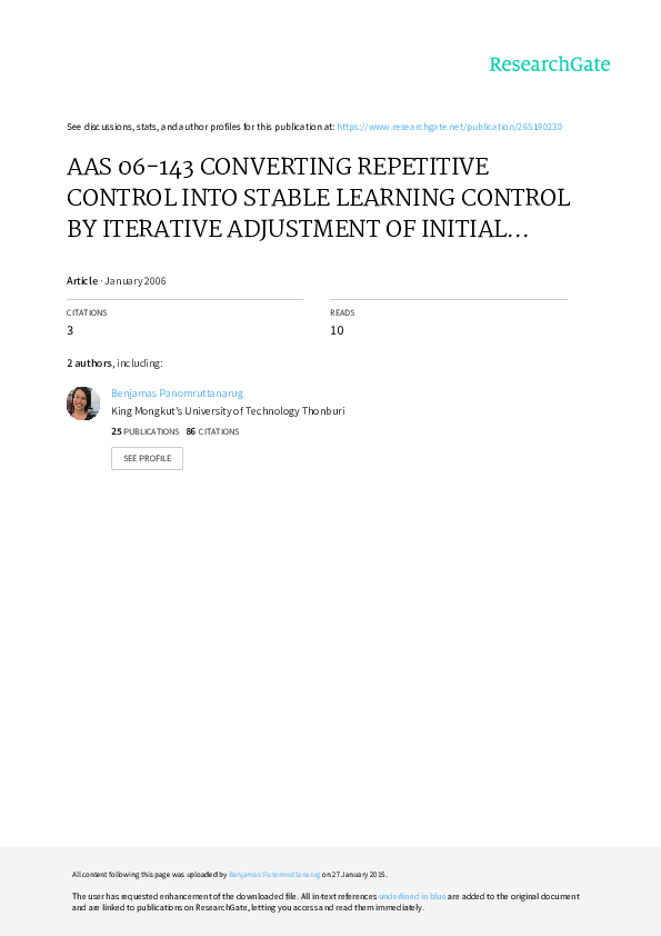 (PDF) Aas 06-143 Converting Repetitive Control Into Stable Learning ...