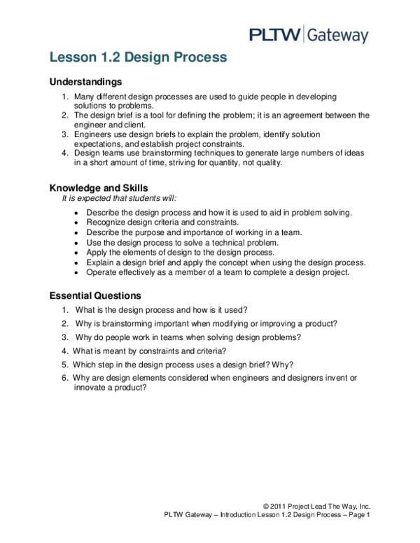 (PDF) Lesson 1.2 Design Process Understandings