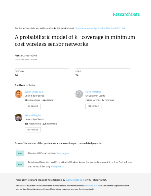 (PDF) Syed Ali Raza Zaidi, Maryam Hafeez, Desmond McLernon, Mounir Ghogho, "A probabilistic ...
