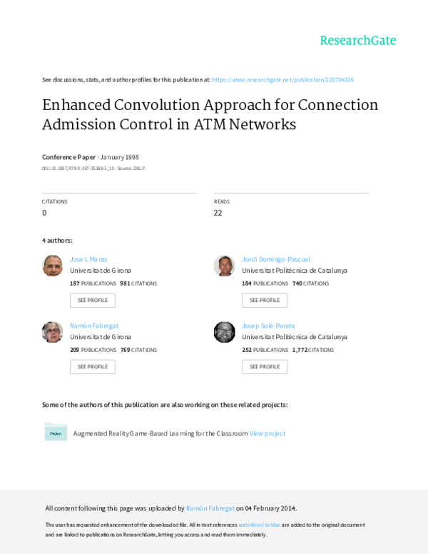 (PDF) Enhanced Convolution Approach for Connection Admission Control In ...