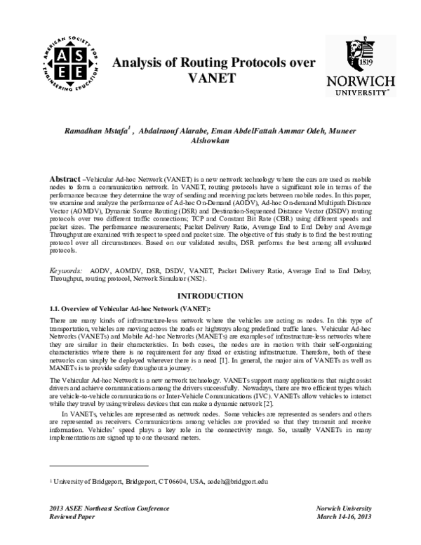 Pdf Analysis Of Routing Protocols Over Vanet