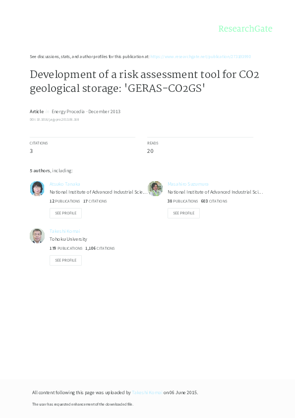 (PDF) GERAS-CO2GS: Risk Assessment Tool for Geological CO2 Storage
