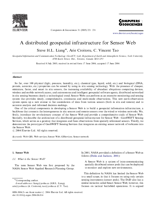 (PDF) A Distributed Geospatial Infrastructure for Sensor Web