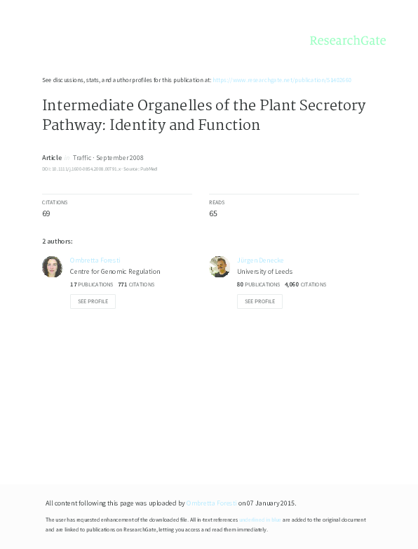 (PDF) Intermediate Organelles of the Plant Secretory Pathway: Identity ...