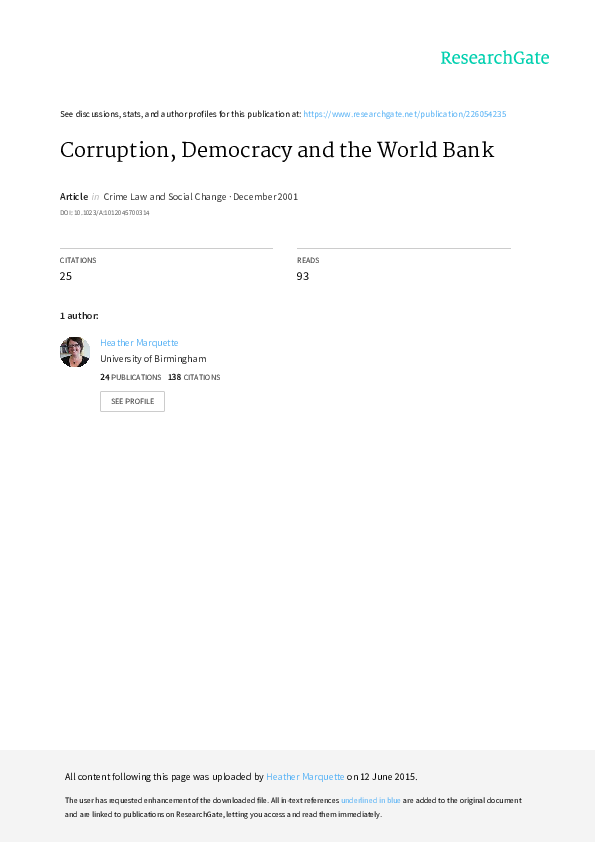 (PDF) Corruption, Democracy and the World Bank