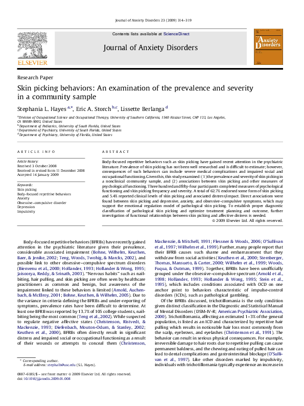 (PDF) Skin Picking Behaviors: An Examination of the Prevalence and ...