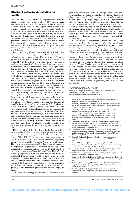 (PDF) Effects of volcanic air pollution on health
