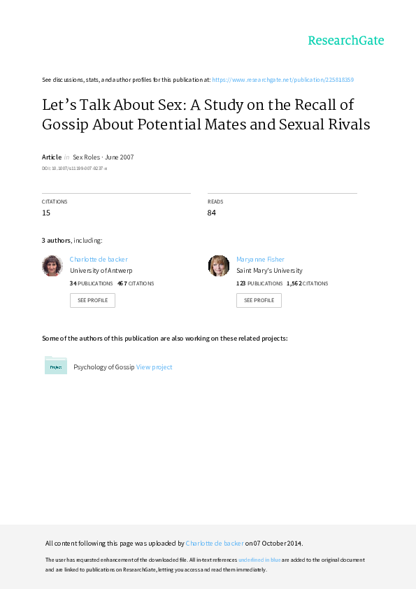 (PDF) Let's Talk About Sex: A Study on the Recall of Gossip About ...