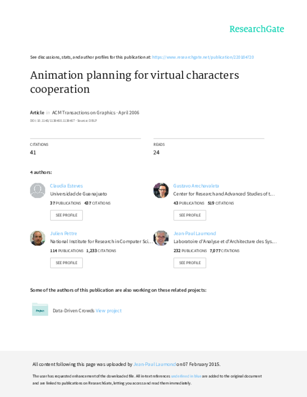 (PDF) Animation Planning for Virtual Characters Cooperation