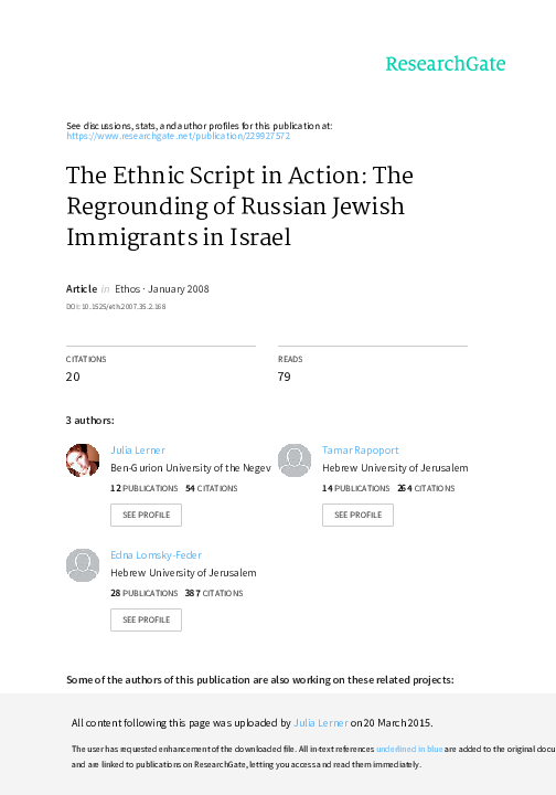 (PDF) The Ethnic Script In Action: The Regrounding of Russian Jewish ...