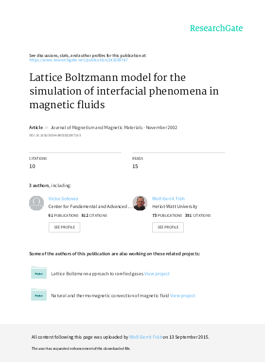 Pdf Lattice Boltzmann Model For The Simulation Of Interfacial Phenomena In Magnetic Fluids
