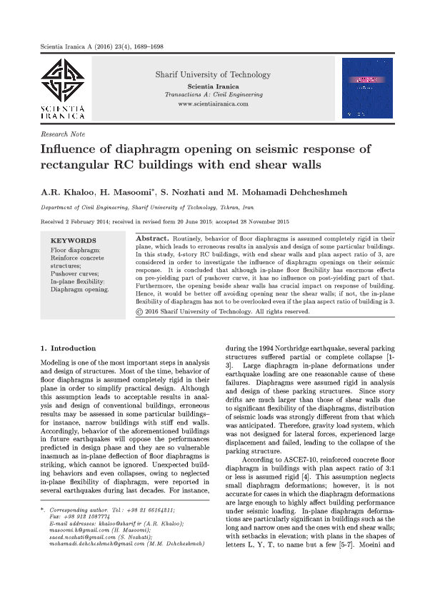 (PDF) Influence of diaphragm opening on seismic response of rectangular ...