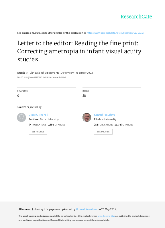 (PDF) Reading the Fine Print: Correcting Ametropia In Infant Visual ...