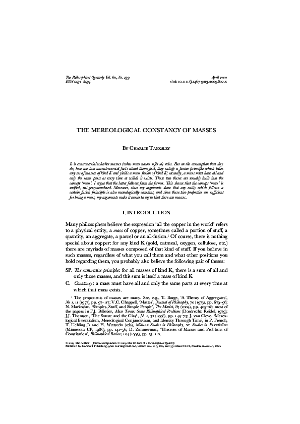 (PDF) THE MEREOLOGICAL CONSTANCY OF MASSES
