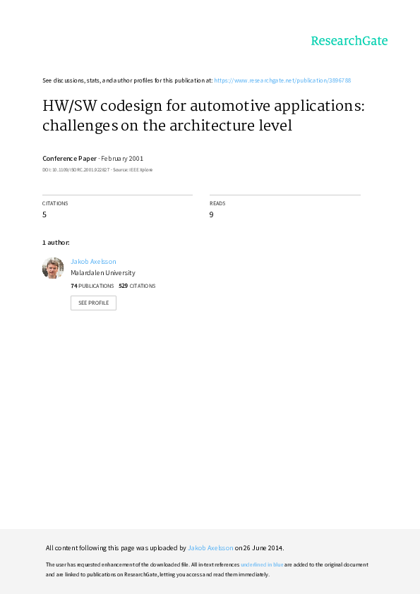 (PDF) HW/SW Codesign for Automotive Applications: Challenges on the Architecture Level