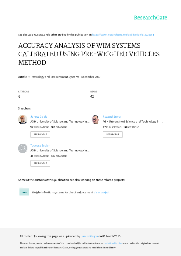 (PDF) Accuracy Analysis of Wim Systems Calibrated Using Pre-Weighed ...