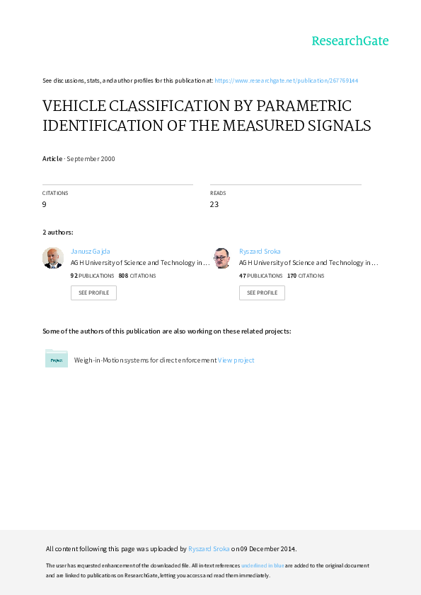 (PDF) Vehicle Classification by Parametric Identification of the ...