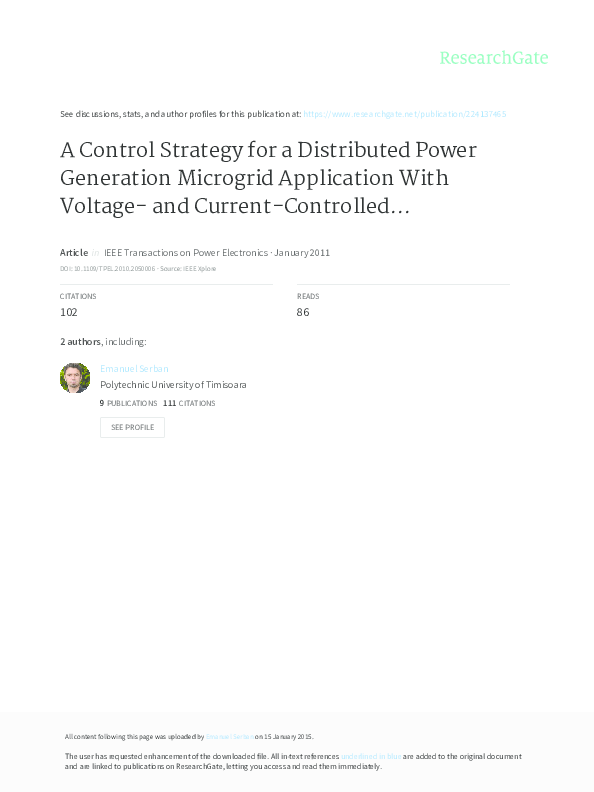 (PDF) A Control Strategy for a Distributed Power Generation Microgrid Application With Voltage ...
