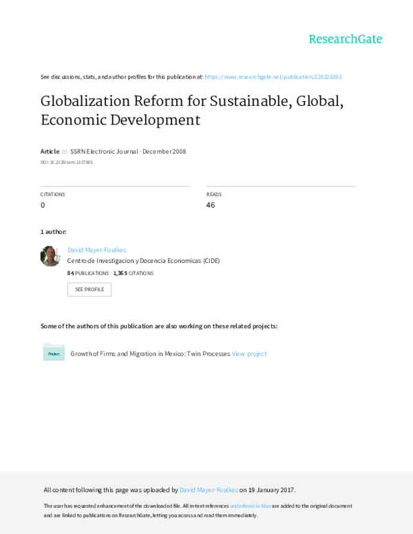 (PDF) Globalization Reform for Sustainable, Global, Economic Development