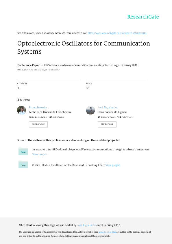 (PDF) Optoelectronic Oscillators for Communication Systems