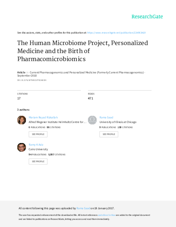 (PDF) The Human Microbiome Project, Personalized Medicine and the Birth ...