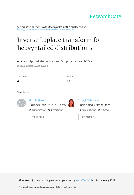 (PDF) Inverse Laplace Transform for Heavy-Tailed Distributions