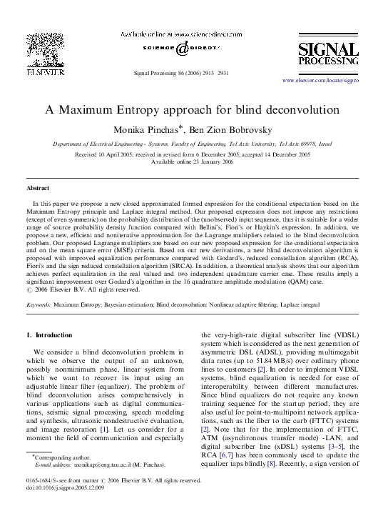 (PDF) A Maximum Entropy Approach for Blind Deconvolution