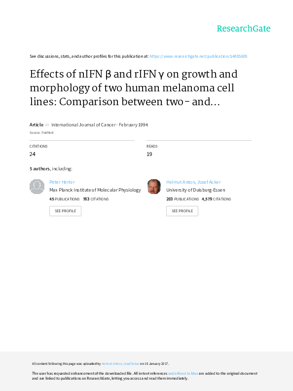 (PDF) Effects of nIFN β and rifn γ on growth and morphology of two ...