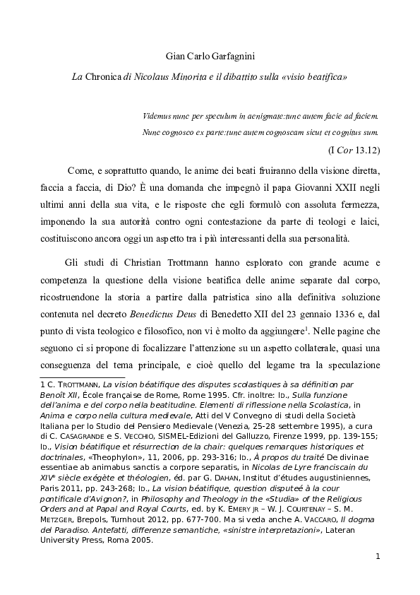 (DOC) La Chronica di Nicolaus Minorita e il dibattito sulla visio beatifica
