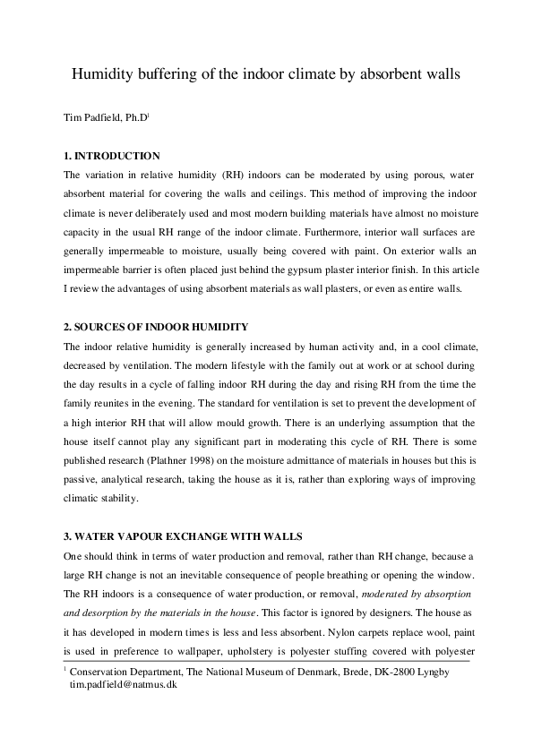 (PDF) Humidity buffering of the indoor climate by absorbent walls