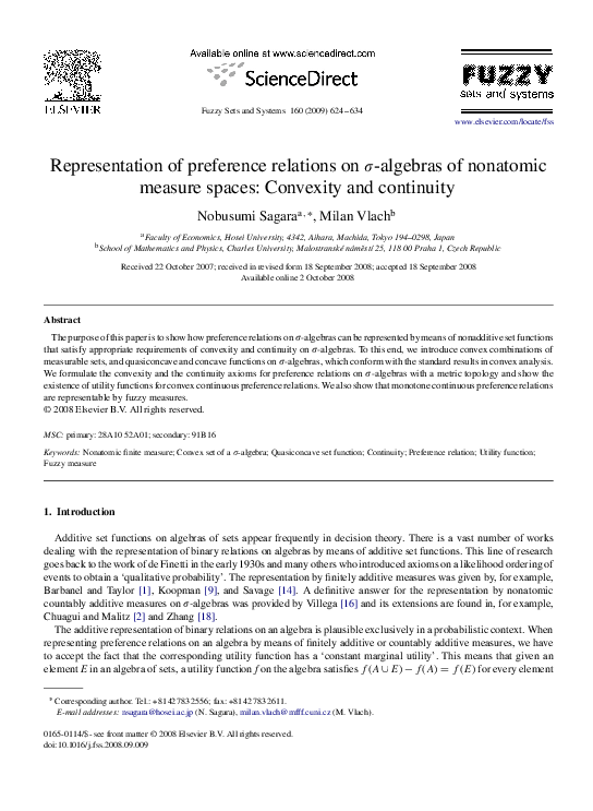 (PDF) Representation of preference relations on -algebras of nonatomic measure spaces: Convexity ...