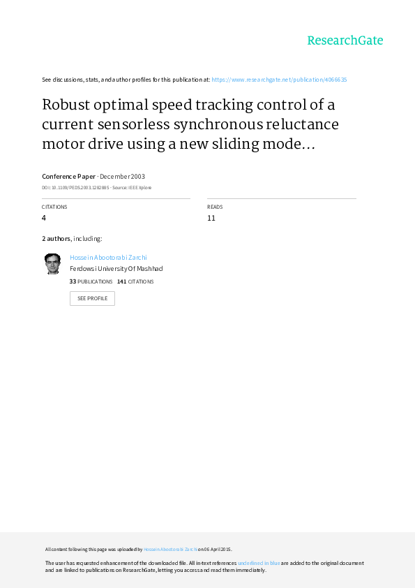 (PDF) Robust optimal speed tracking control of a current sensorless synchronous reluctance motor ...