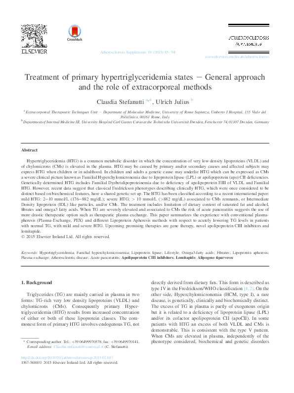 (PDF) Treatment of primary hypertriglyceridemia states--General ...