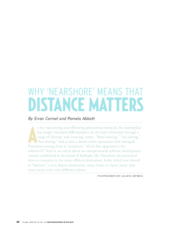 (PDF) Why'Nearshore'Means That Distance Matters