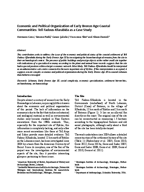 (PDF) Economic and Political Organization of Early Bronze Age Coastal ...