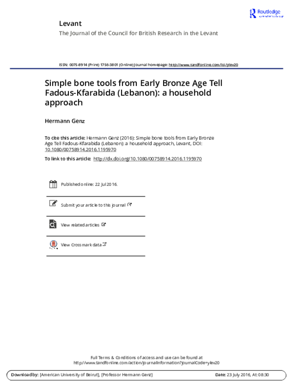 (PDF) Simple bone tools from Early Bronze Age Tell Fadous-Kfarabida ...