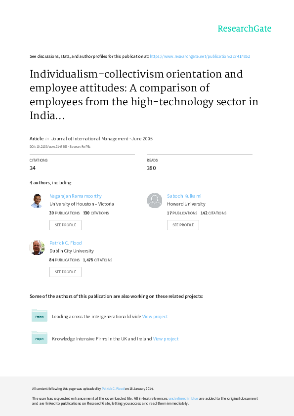 (PDF) Individualism-Collectivism Orientation and Employee Attitudes: A ...