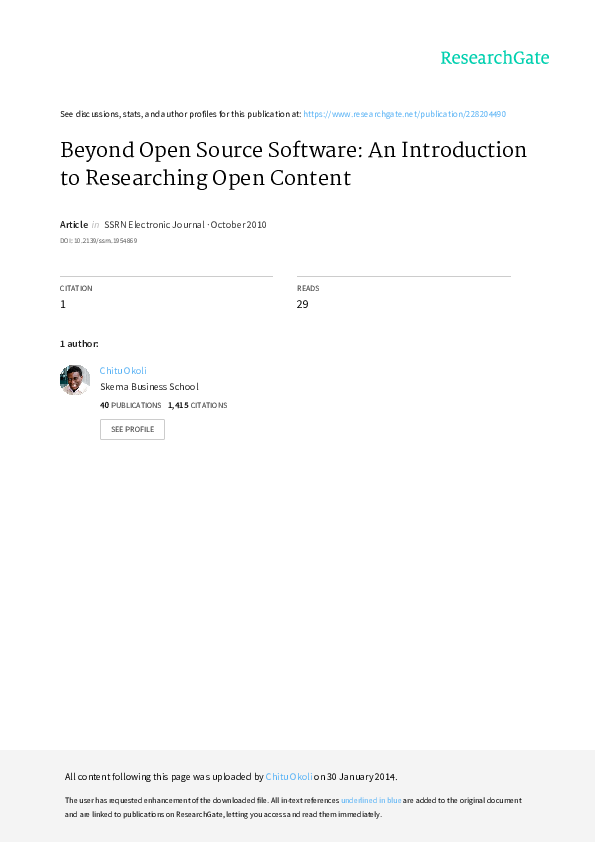 (PDF) Beyond Open Source Software: A Framework, Implications, and ...