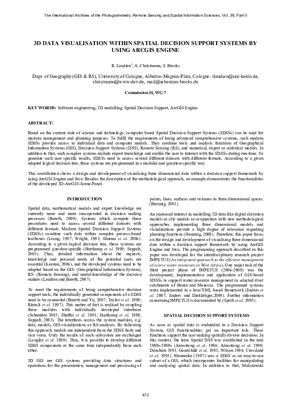 Pdf 3d Data Visualisation Within Spatial Decision Support Systems By Using Arcgis Engine