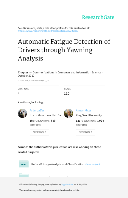 Pdf Automatic Fatigue Detection Of Drivers Through Yawning Analysis