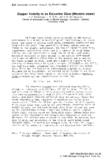 (PDF) Copper toxicity to an estuarine clam (Meretrix casta)