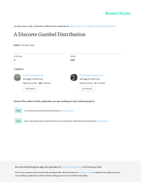 (PDF) A Discrete Gumbel Distribution