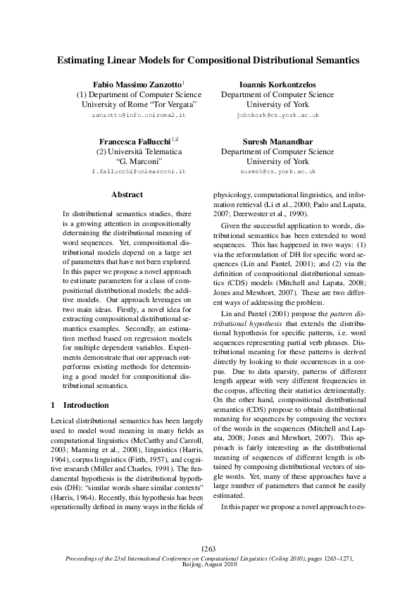 Pdf Estimating Linear Models For Compositional Distributional Semantics