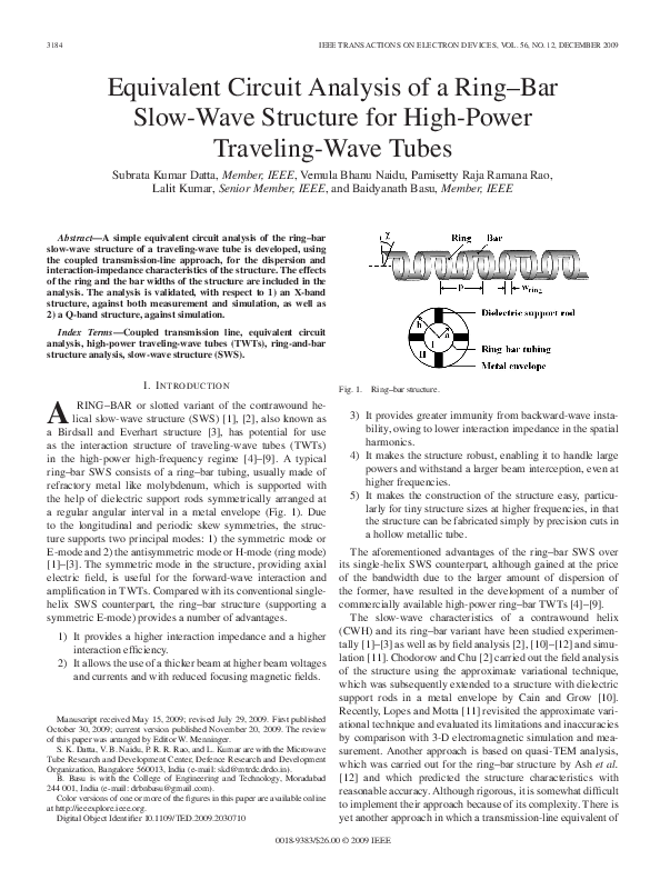 (PDF) Equivalent Circuit Analysis of a Ring Bar Slow-Wave Structure for High-Power Traveling ...