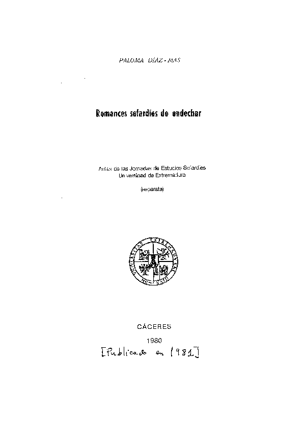 (PDF) Romances sefardíes de endechar