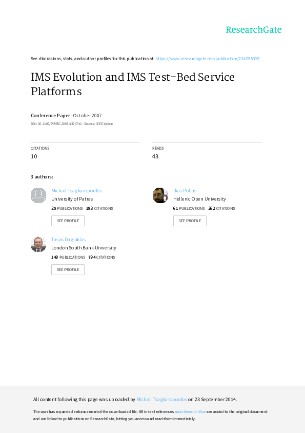 (PDF) IMS Evolution and IMS Test-Bed Service Platforms